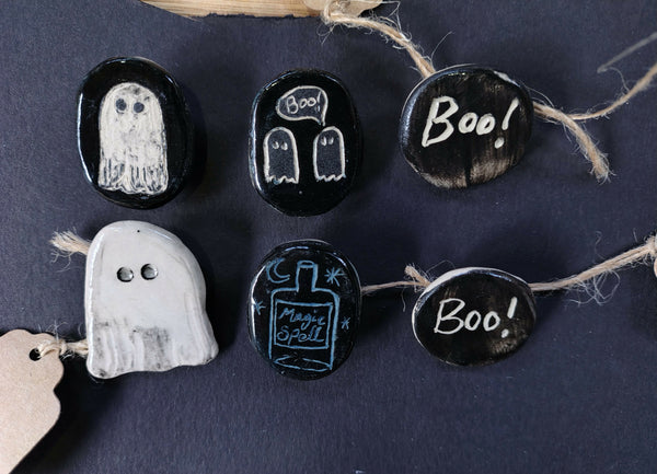 Sgraffito Ghost - Ceramic Brooch | Greeting Cards and Stationery