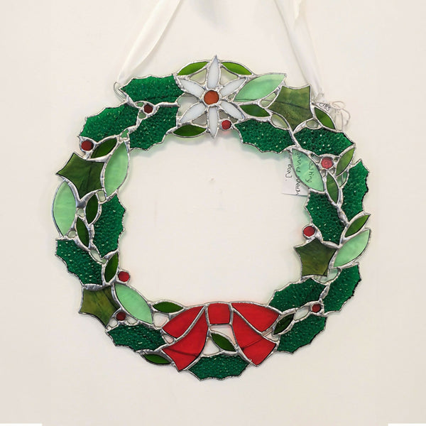 Stained Glass Everlasting Christmas Wreath - Red Bow | Greeting Cards ...
