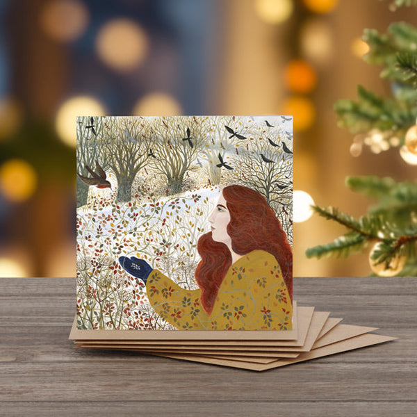 A Treat For The Robin - Set of 6 Christmas Note Cards with Message
