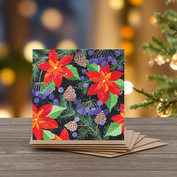 Christmas Bouquet - Set of 6 Christmas Note Cards with Message