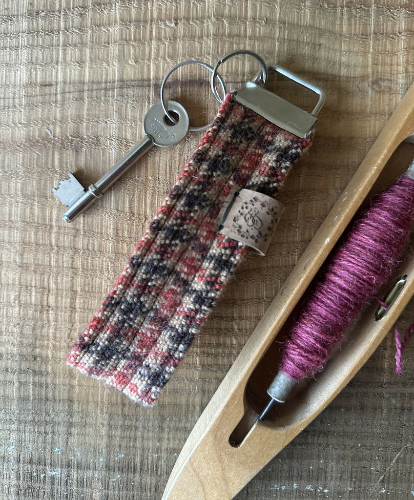 Brown, Beige and Orange Check - Handwoven British Wool Key Fob